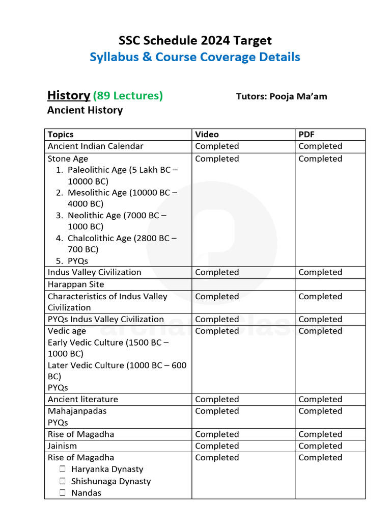 SSC History Schedule - Target 2024 - 25409563 - 2023 - 11 - 18 - 23 - 08 | PDF | South Asia ...