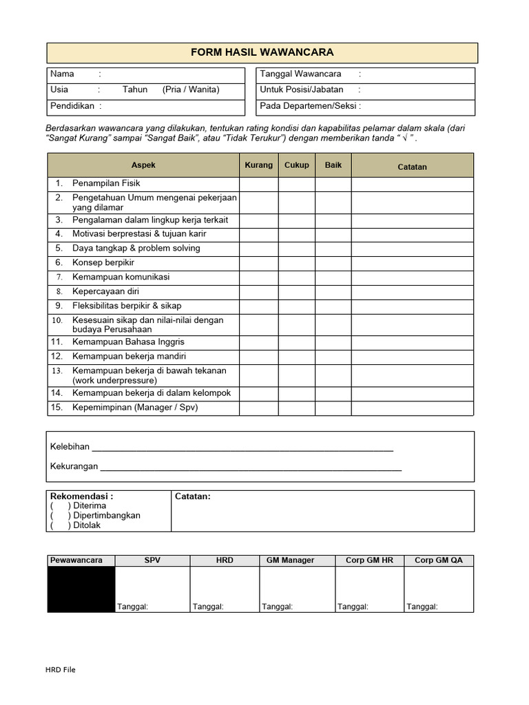 Form Interview Unit To Corp | PDF | Karier & Perkembangan | Bisnis