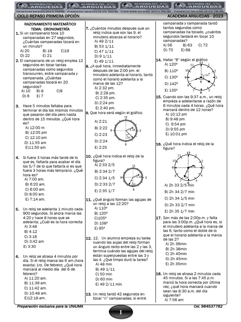 Repaso Primera Opción Iii Arguedas | PDF | Reloj | Conceptos matemáticos