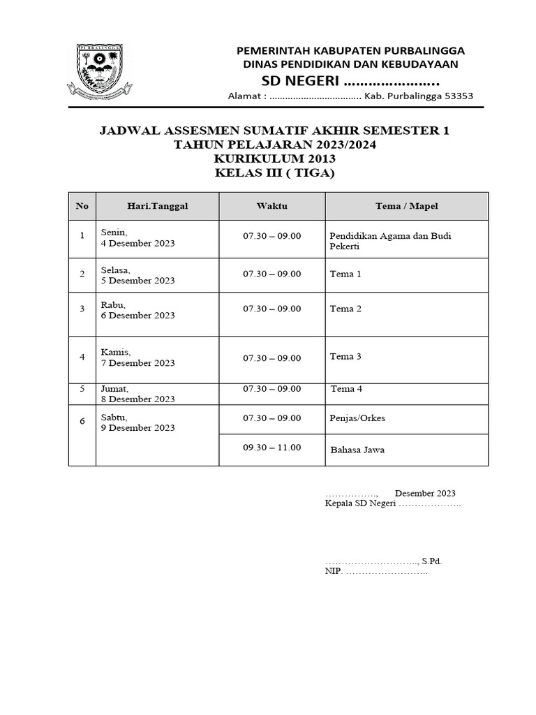 Jadwal ASAS Tahun 2023-2024 - SHARE | PDF