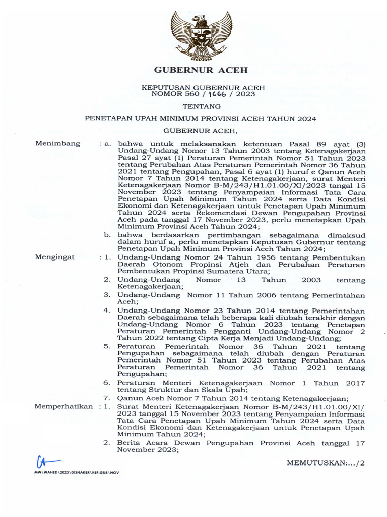 SK Ump Aceh 2024 | PDF