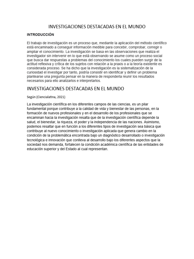 Investigaciones Destacadas en El Mundo | PDF