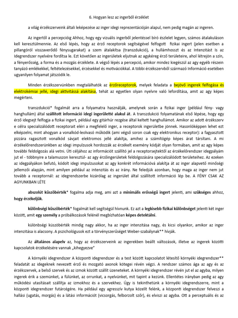 6.hogyan Lesz Az Ingerből Érzéklet | PDF