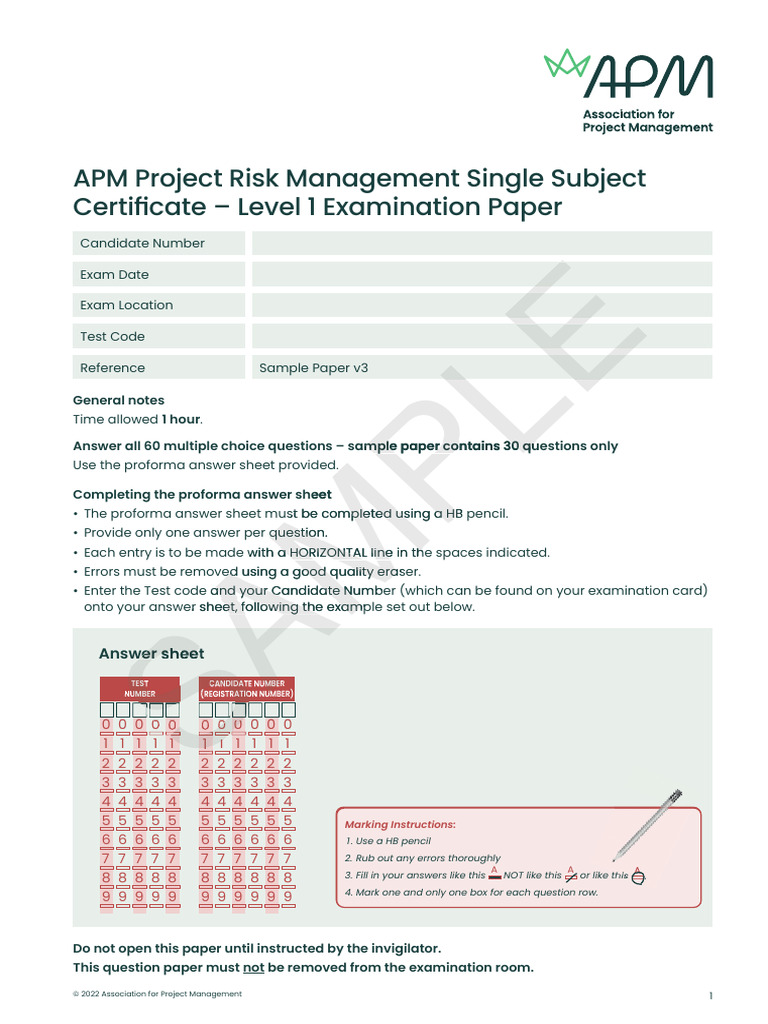 Apm Risk Certificate Level 1 Sample Paper | PDF | Risk | Risk Management