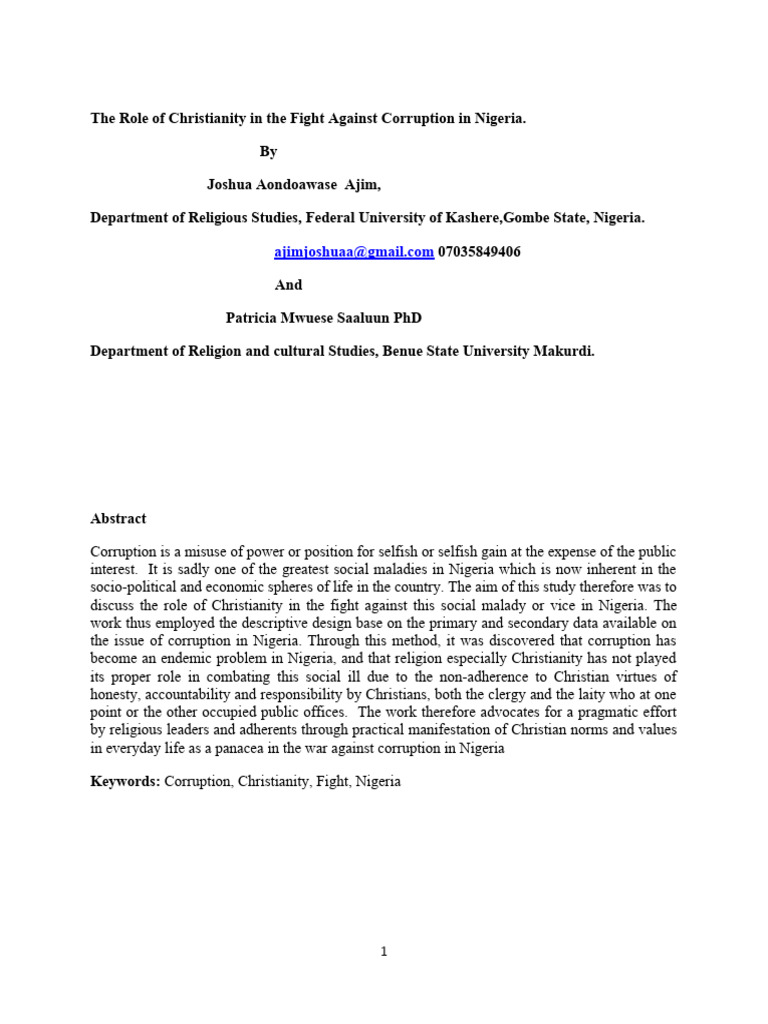 Christianity's Role in Combating Corruption | PDF | Corruption | Nigeria