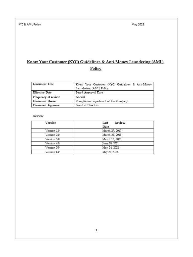 Kyc Aml Policy v6 | PDF | Money Laundering | Identity Document