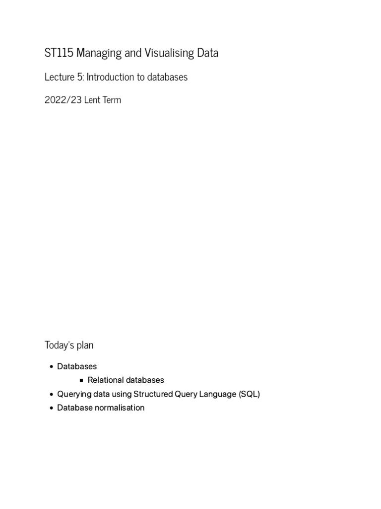 Lecture 5 Slides | PDF | Relational Database | Databases Lecture 5 Slides | PDF | Relational Database | Databases