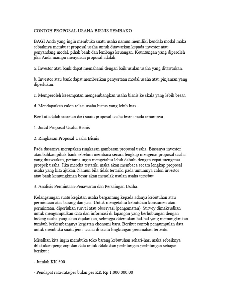 Contoh Proposal Usaha Bisnis Sembako | PDF