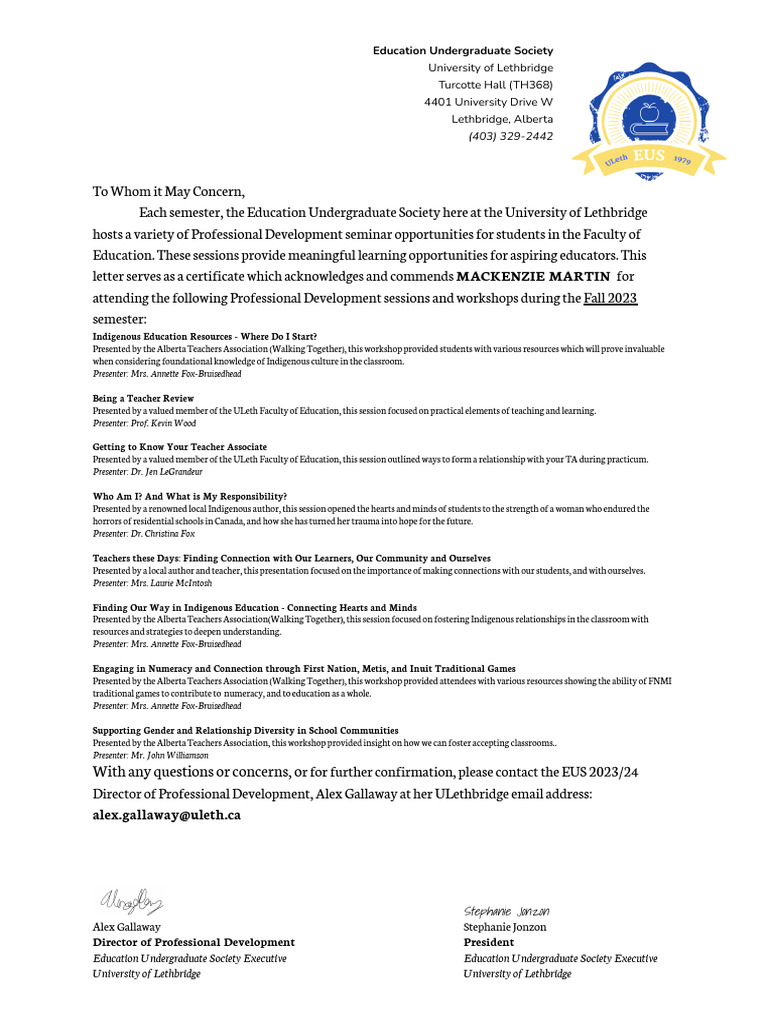 PD Certificate - Mackenzie Martin | PDF | Education Theory | Cognition