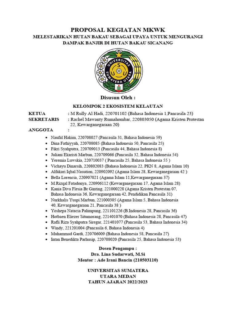Proposal Kegiatan MKWK Kelautan Kelompok 2 | PDF