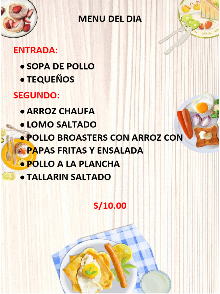 Menú del Día: Platos y Precios | PDF