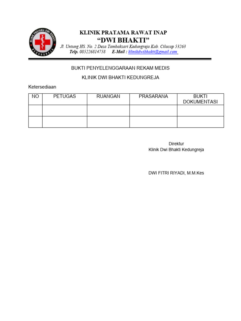 Bukti Penyelenggaraan Rekam Medis | PDF Bukti Penyelenggaraan Rekam Medis | PDF
