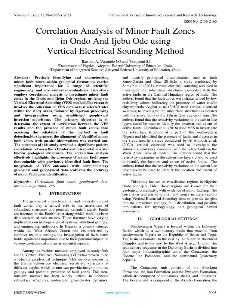 Correlation Analysis of Minor Fault Zones in Ondo And Ijebu Ode using Vertical Electrical ...