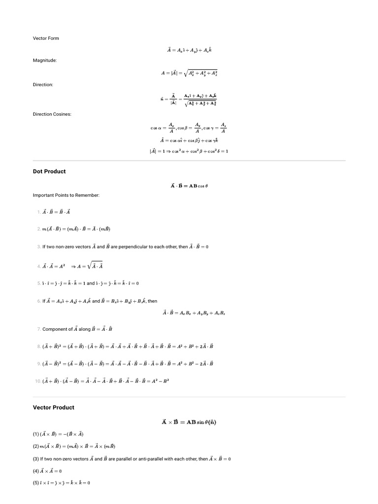 Comprehensive Vector Formulas in Physics | PDF | Euclidean Vector ...
