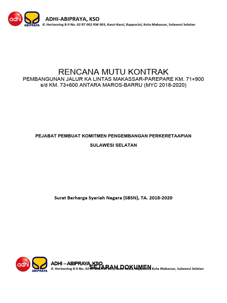 Rencana Mutu Kontrak (RMK) Rel Ct. 416 | PDF