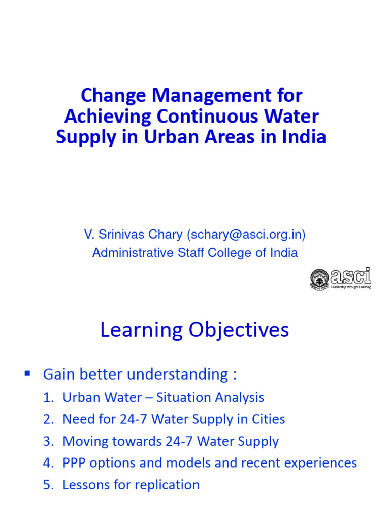 24x7 Water Supply Introduction LBSNAA | PDF | Water Supply | Waste ...