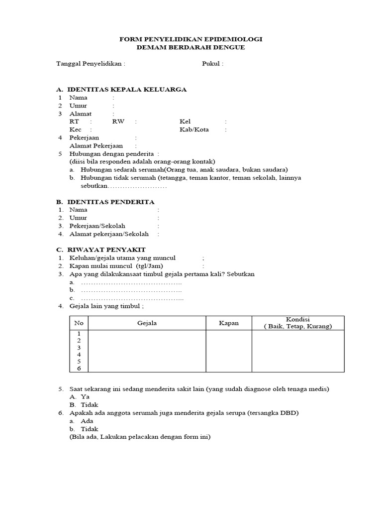 Form Penyelidikan Epidemiologi DBD | PDF
