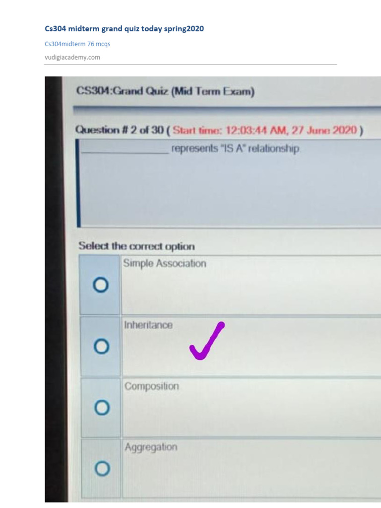 Cs304 Midterm Mega Quiz Sring2020 | PDF