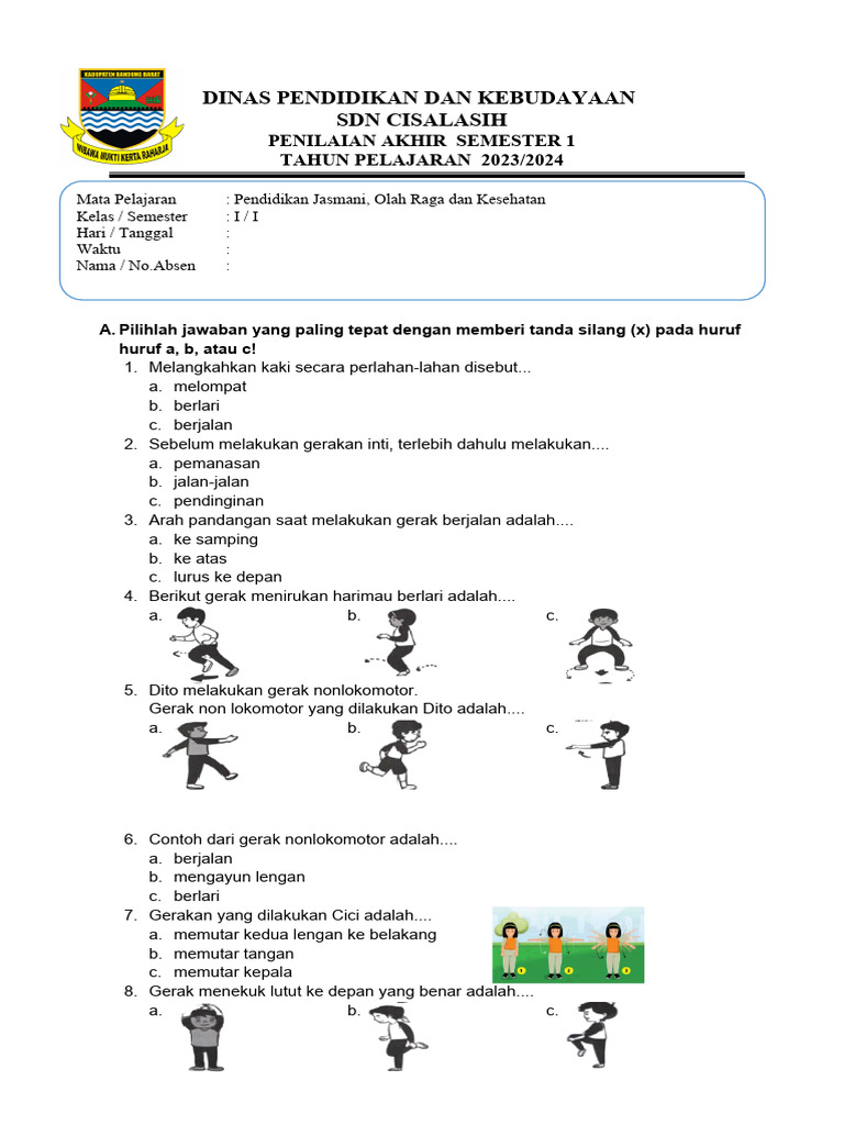 Soal SAS PJOK kelas 1 sem 1 | PDF