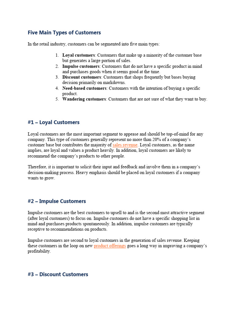 Five Main Types of Customers | Download Free PDF | Customer | Retail