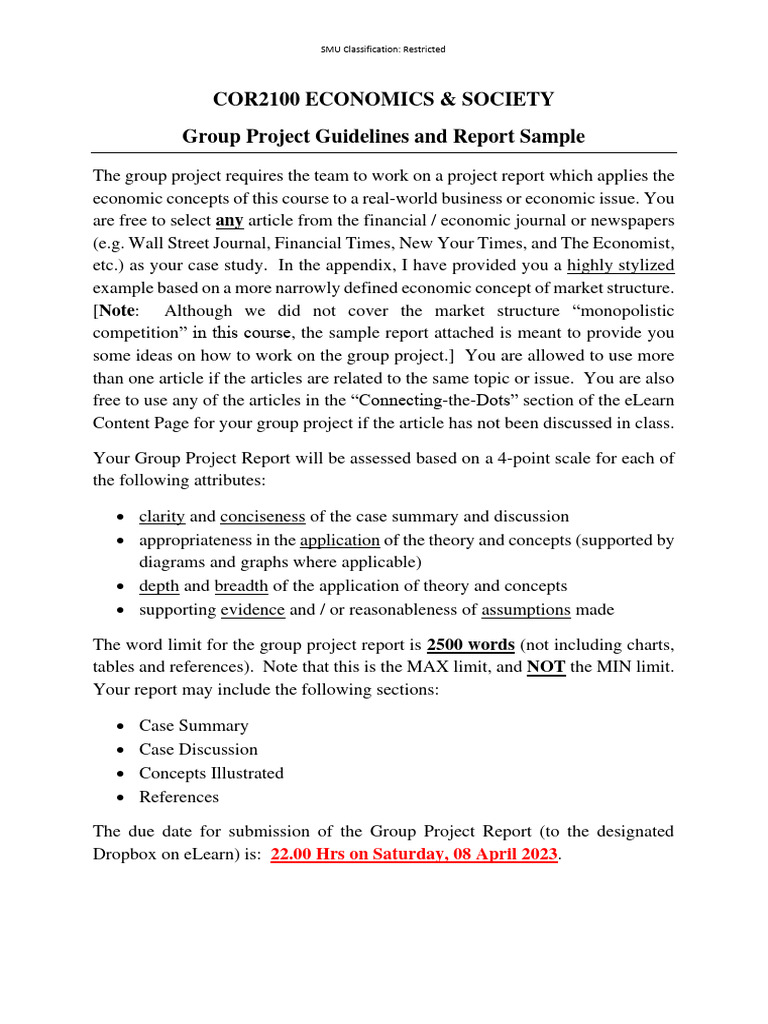 COR2100 Economics and Society - Group Project Guidelines and Stylized ...