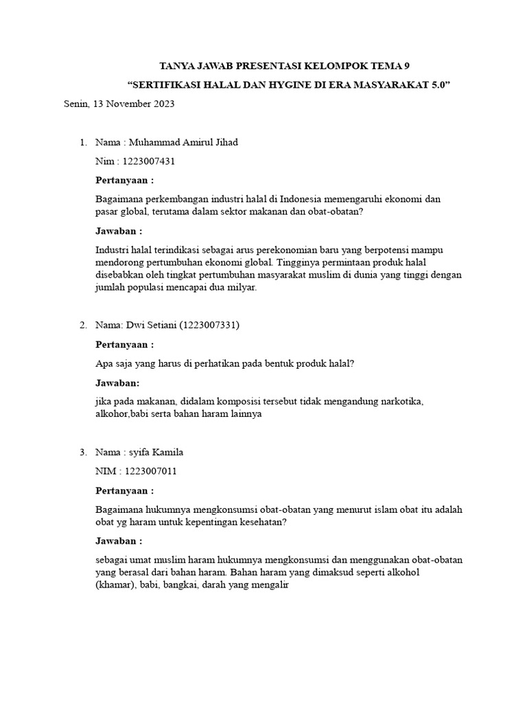 Tanya Jawab Presentasi Kelompok Tema 9 | PDF | Pengembangan Diri | Kesehatan Holistik