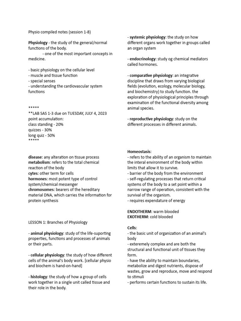 Physio Compiled Notes | PDF | Cell Membrane | Cell (Biology)