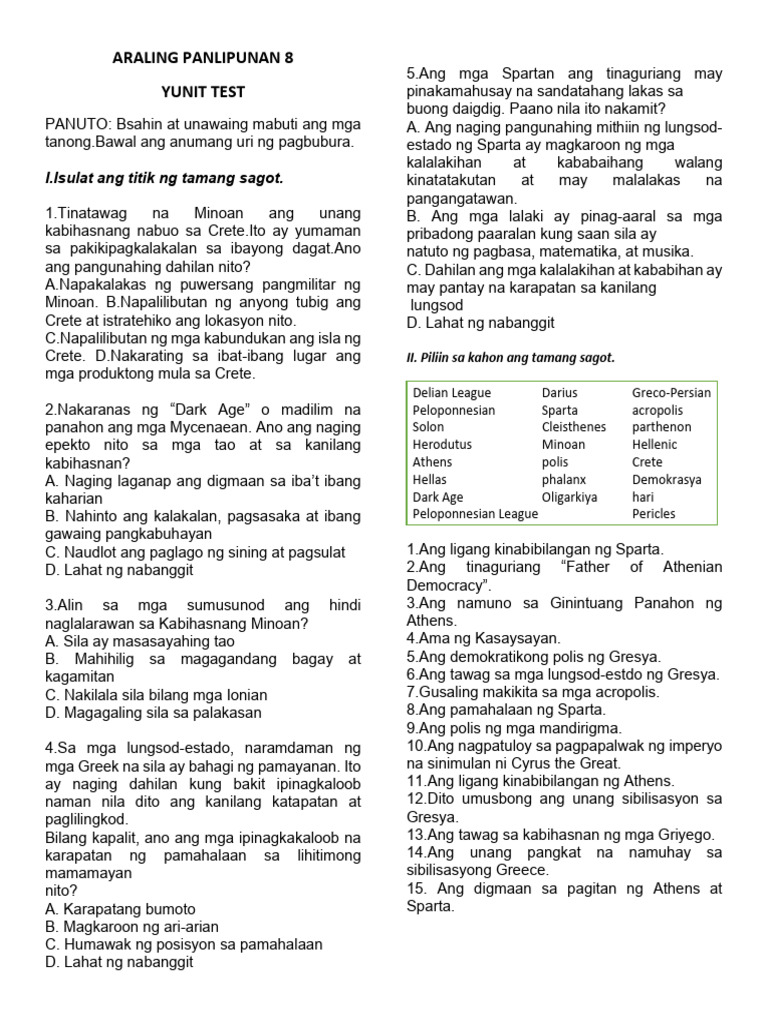 Ap 8 Yunit Test | PDF