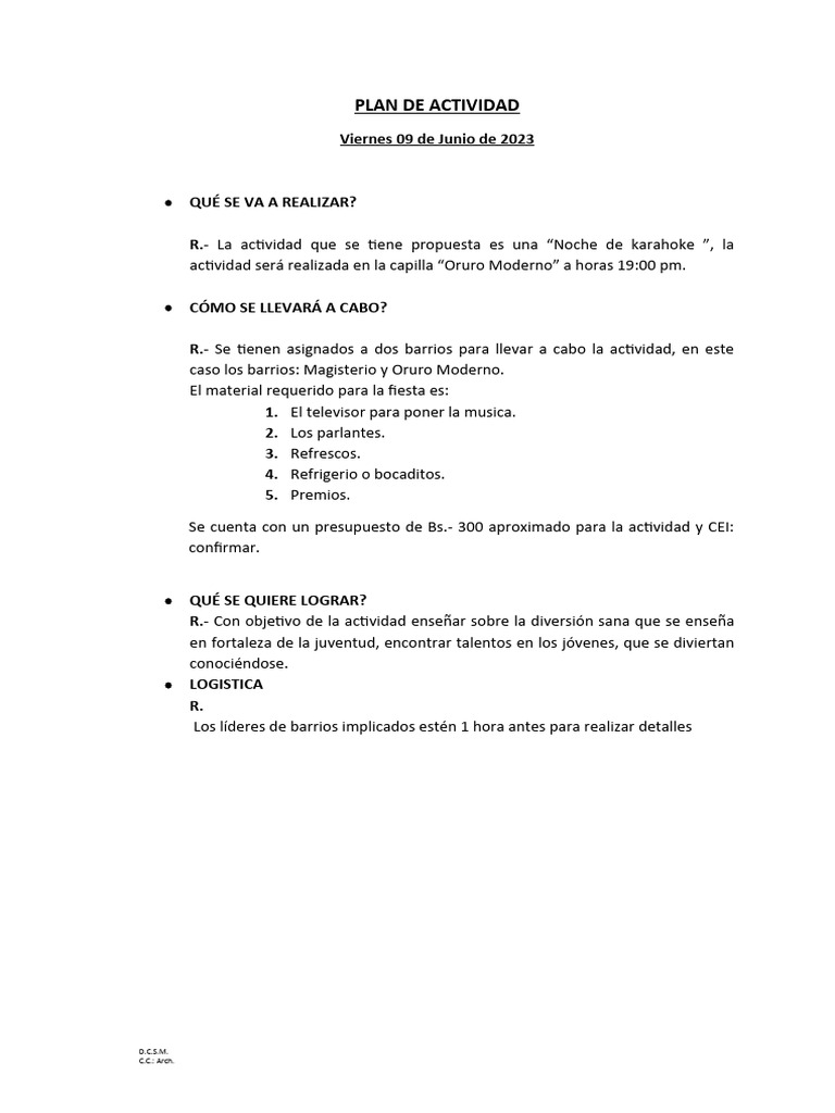 PLAN DE ACTIVIDAD Jas | PDF
