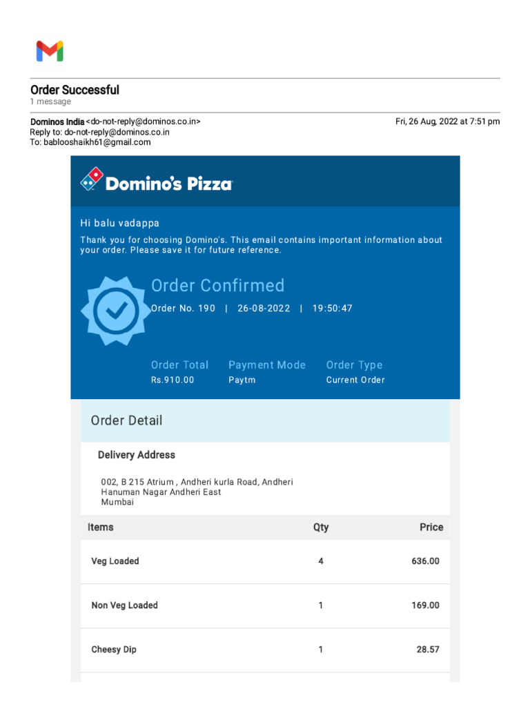 Gmail - Order Successful | PDF