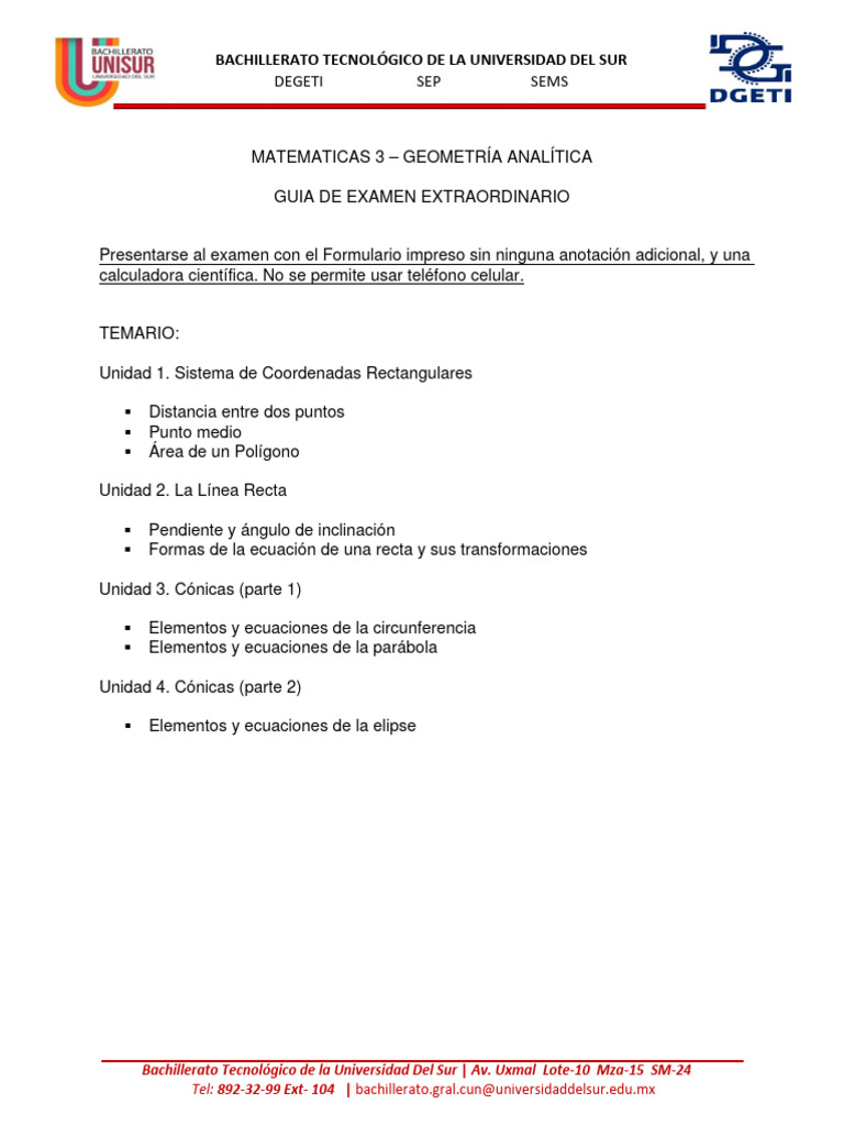 Guia Examen Extraordinario Mate 3 | PDF | Pendiente | Elipse