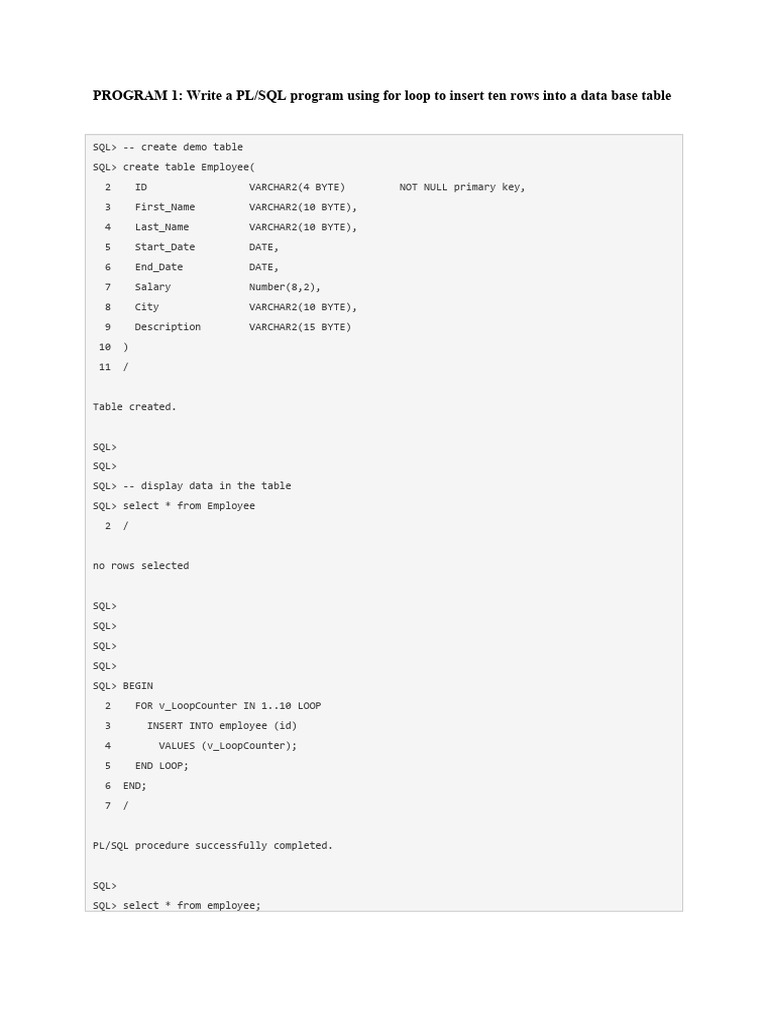 PLSQL Lab programs | PDF | Computer Data | Information Retrieval PLSQL Lab programs | PDF | Computer Data | Information Retrieval