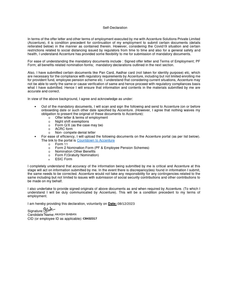 Declaration Letter | PDF | Employment | Government
