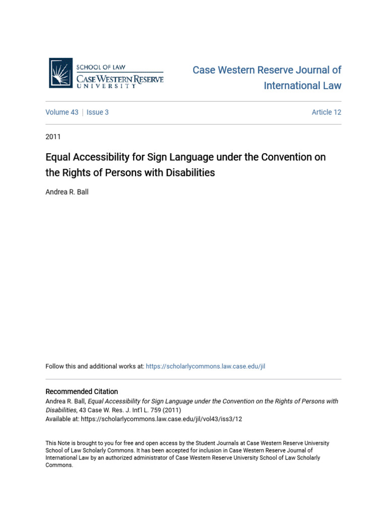 Equal Accessibility For Sign Language Under The Convention On The | PDF