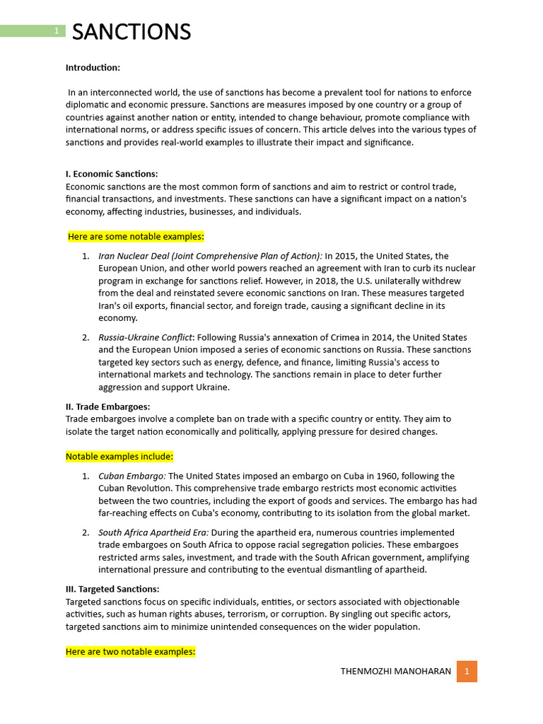 Sanctions - Types and Real-World Examples | PDF