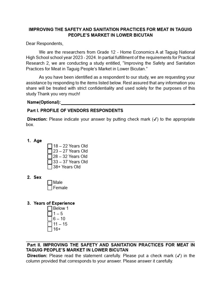 Questionnaire | PDF | Hazard Analysis And Critical Control Points ...