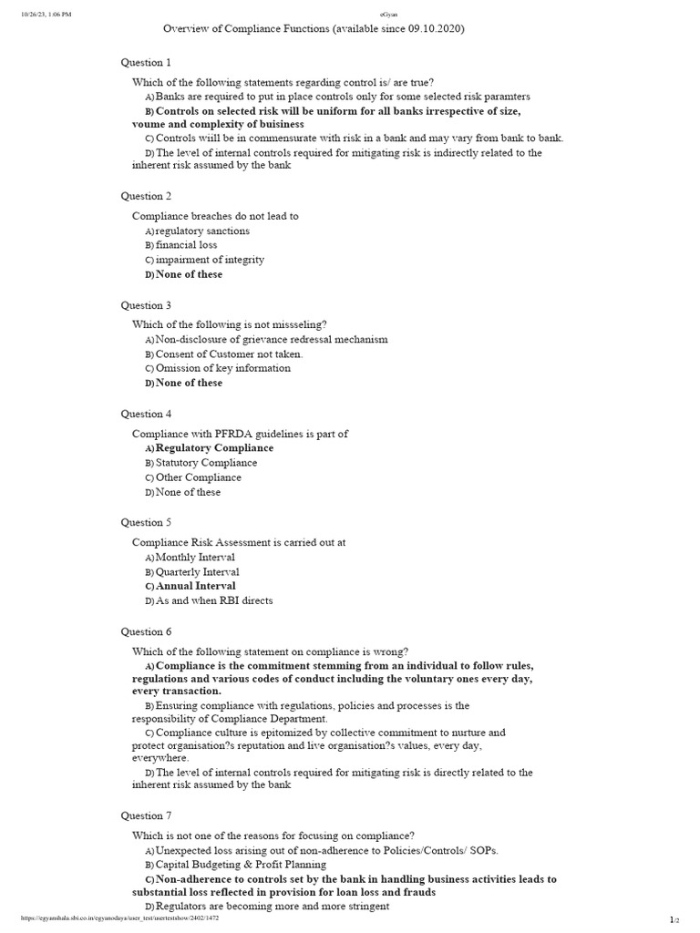 Overview of Compliance Functions | PDF