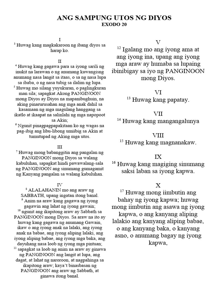 Ang Sampung Utos NG Diyos | PDF