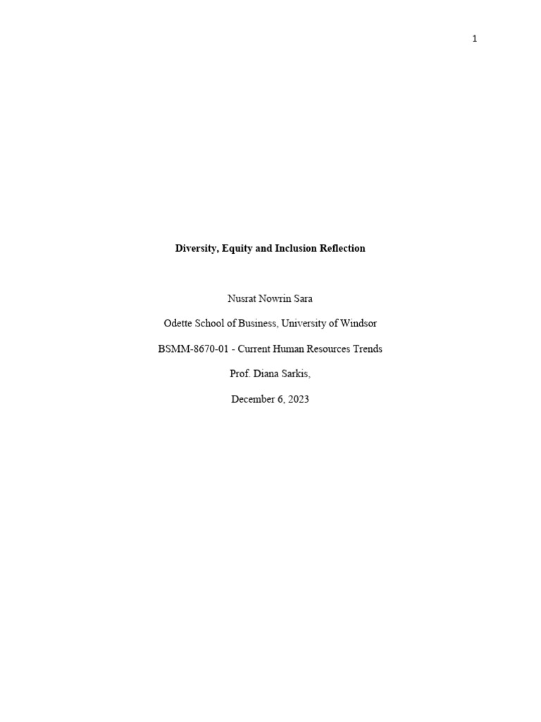 Diversity, Equity and Inclusion Reflection | PDF | Diversity (Business) | Business