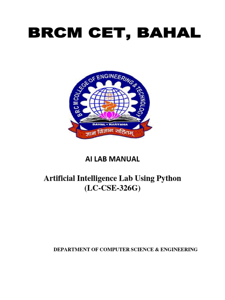 Ai Lab Manual Artificial Intelligence Lab Using Python Lc Cse 326g Pdf Computing