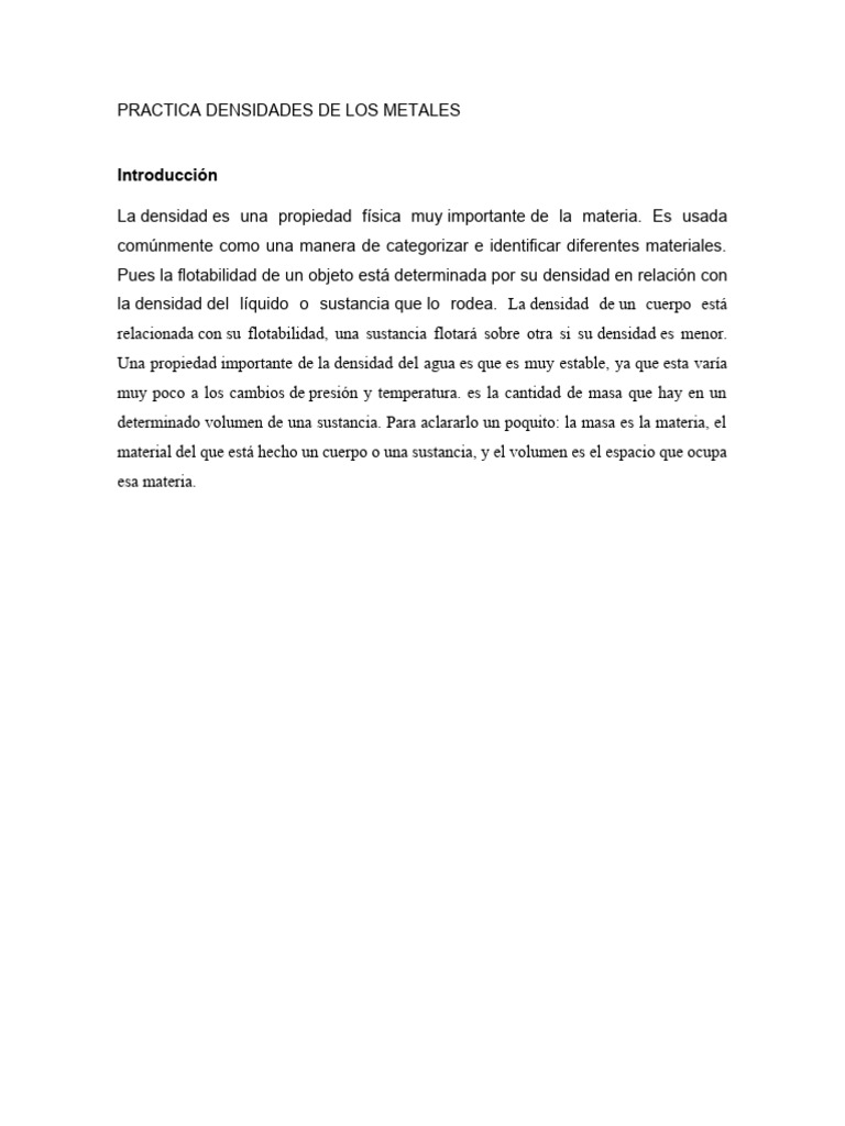 Practica Densidades de Los Metales | PDF | Densidad | Importar