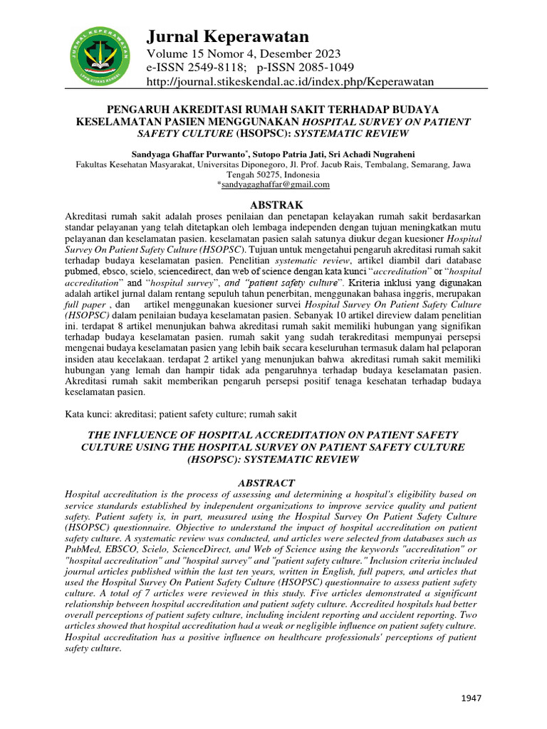Pengaruh Akreditasi Rumah Sakit Terhadap Budaya Keselamatan Pasien ...