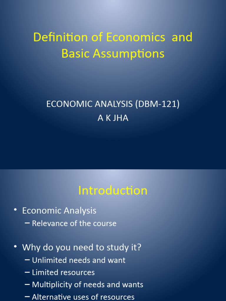 Definition of Economics and Basic Assumptions | PDF | Economics ...