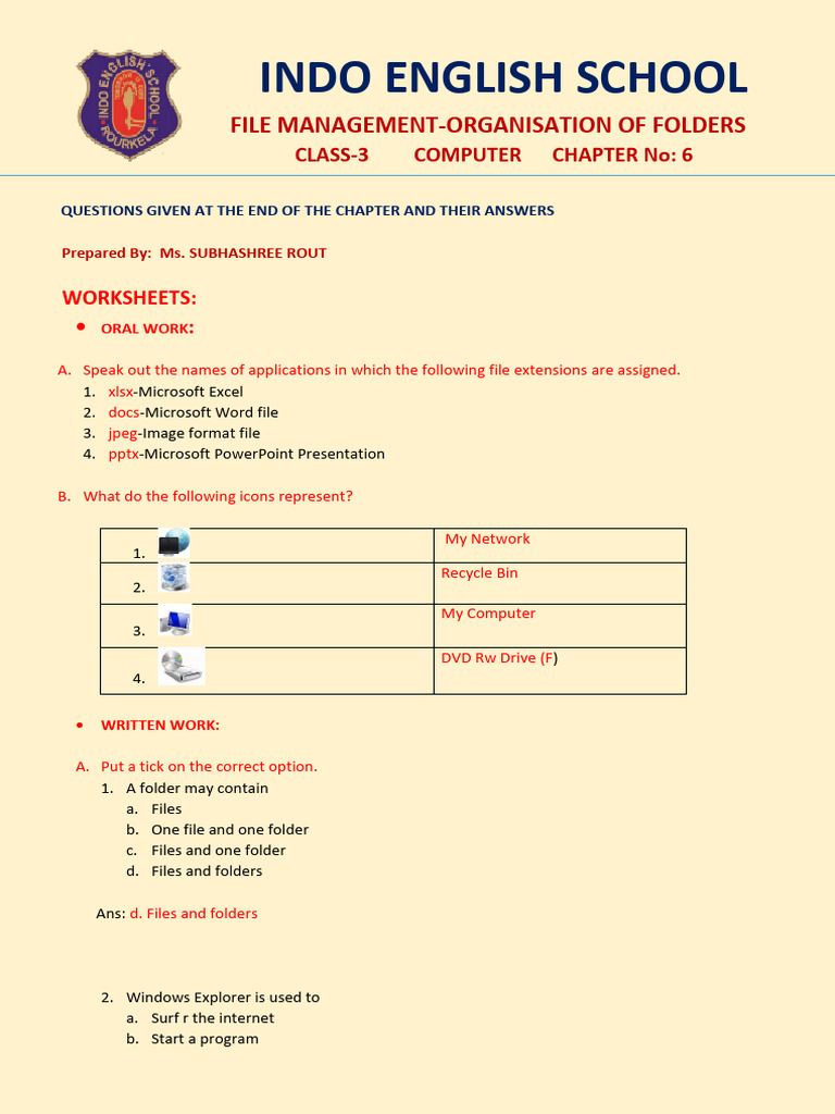 CLASS 3 COMPUTERS CHAPTER 6 FILE MANAGMENT ORGANISATION OF FOLDERS Ms ... CLASS 3 COMPUTERS CHAPTER 6 FILE MANAGMENT ORGANISATION OF FOLDERS Ms ...