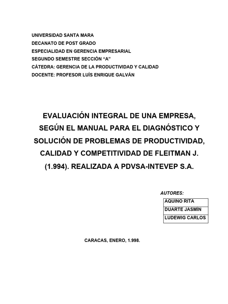 Evaluación Integral De Pdvsa Intevep Metodología Fleitman J Pdf 1947