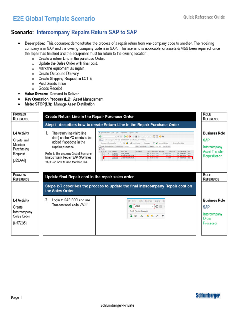 E2E Global Scenario - D2D-Intercompany Repair Return SAP To SAP | PDF