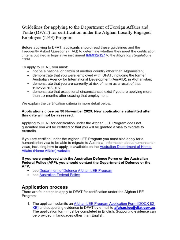 Afghan Lee Public Guidelines | PDF | Travel Visa | Employment