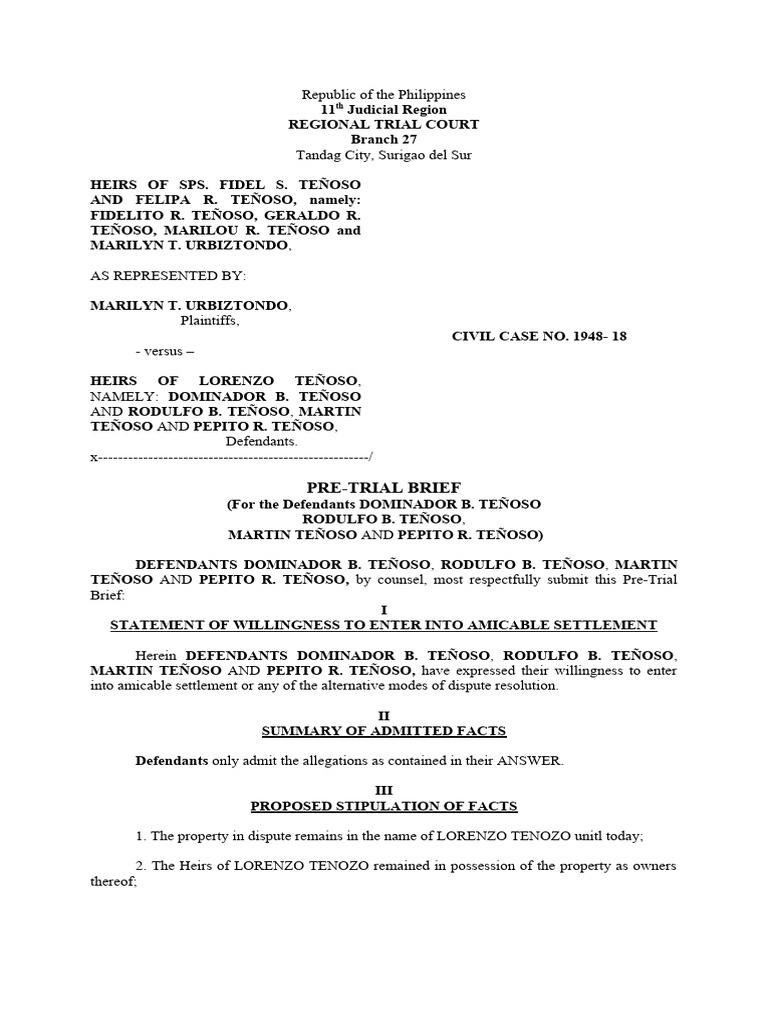 Pre-Trial-Brief - Teñozo | PDF