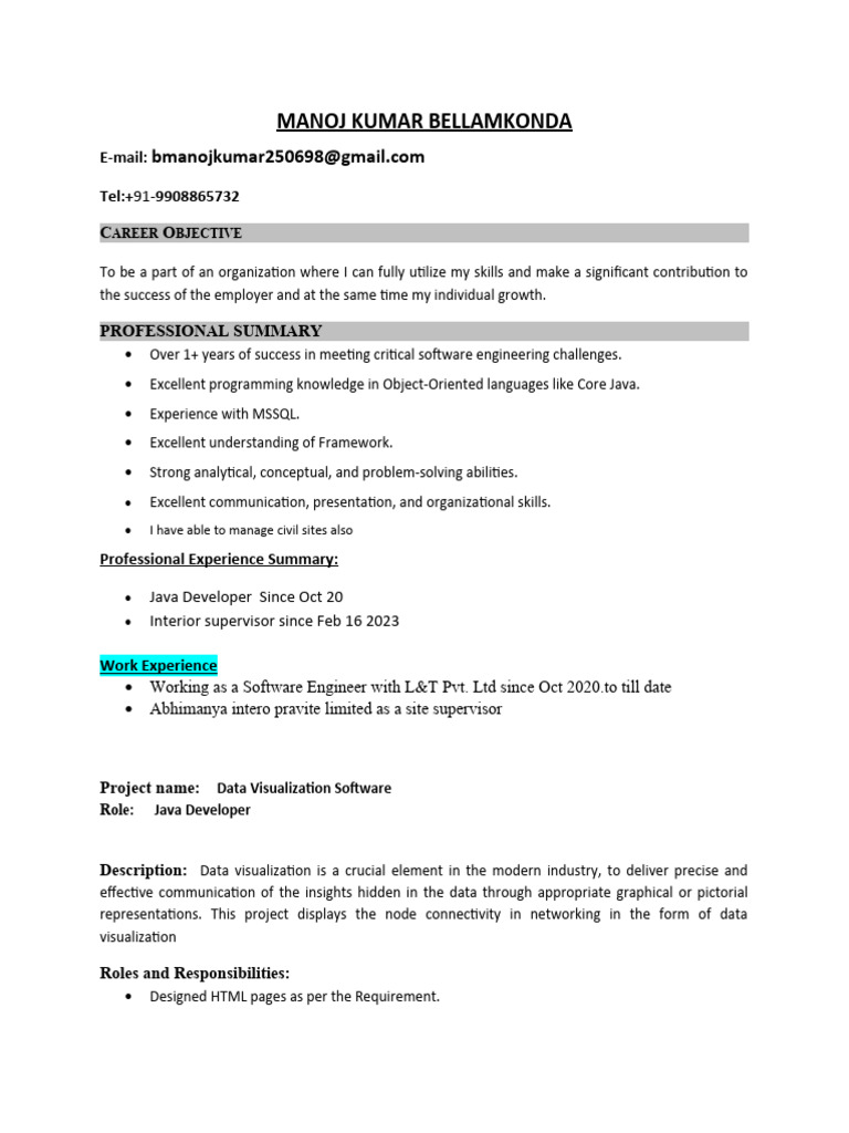 Bellamkonda Manoj Resume | PDF | Java Script | Microsoft Sql Server