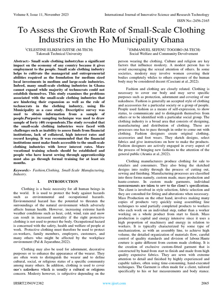 Growth of Small-Scale Clothing Industry in Ghana | PDF | Clothing | Sewing